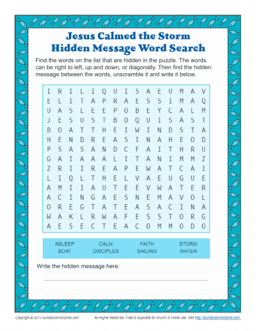 Jesus Calmed the Storm | Hidden Message Word Search for Kids