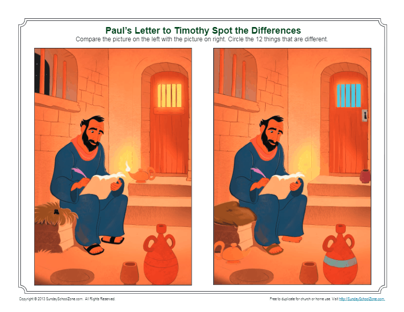 Paul's Letter to Timothy | Spot the Difference Bible Activity