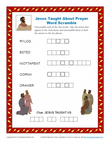 Jesus Taught About Prayer Word Scramble Bible Activity for Kids