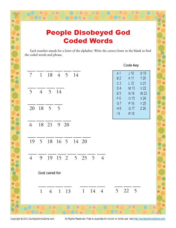 People Disobeyed God Coded Words on Sunday School Zone