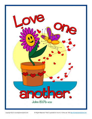 Love One Another Scripture Page on Sunday School Zone