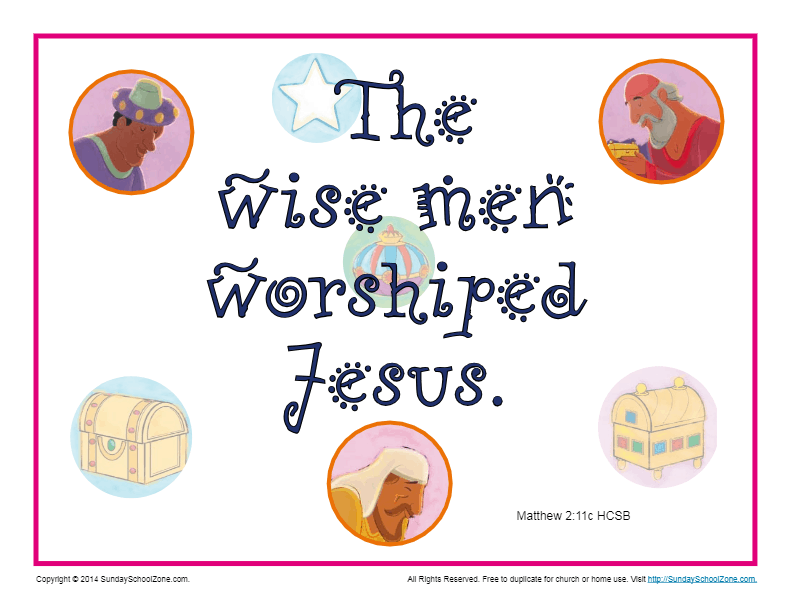 The Wise Men Worshiped Jesus Scripture Page on Sunday School Zone