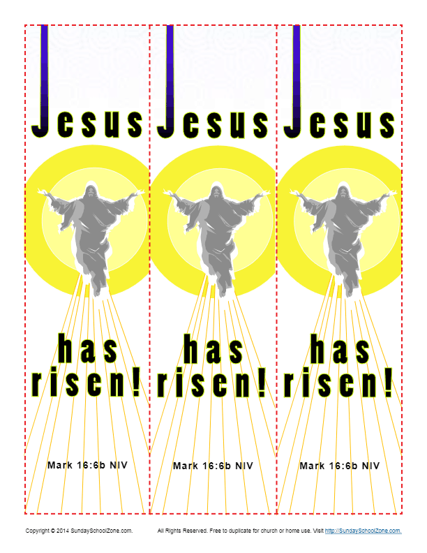 Jesus Has Risen Easter Bookmark on Sunday School Zone