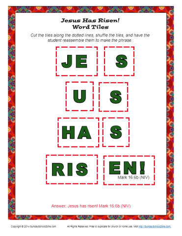 Jesus Has Risen Word Tiles on Sunday School Zone