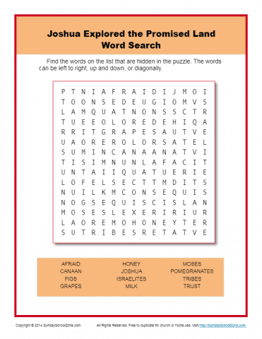 Joshua Explored the Promised Land - Word Search Activity