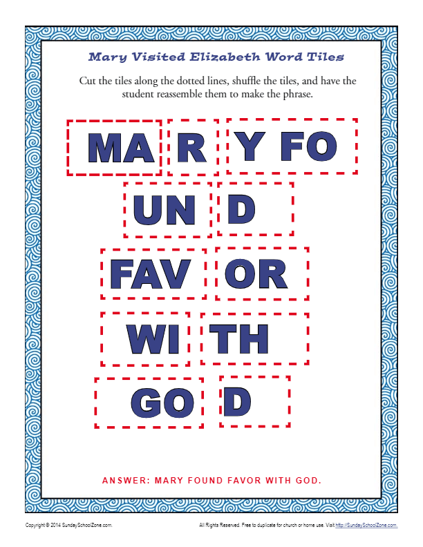 Mary Visited Elizabeth - Printable Word Tiles Activity