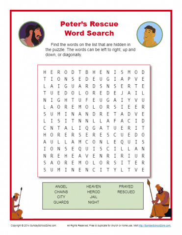 Peter's Rescue - Printable Word Search Bible Activity for Kids