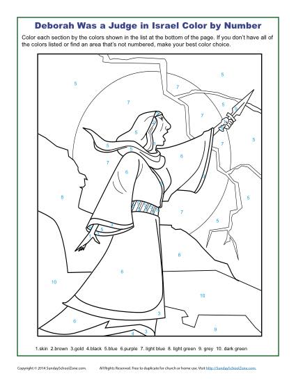 Deborah was a Judge in Israel Color by Number - Children's Bible ...