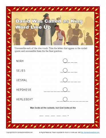 David Was Called as King Word Lineup - Children's Bible Activities ...