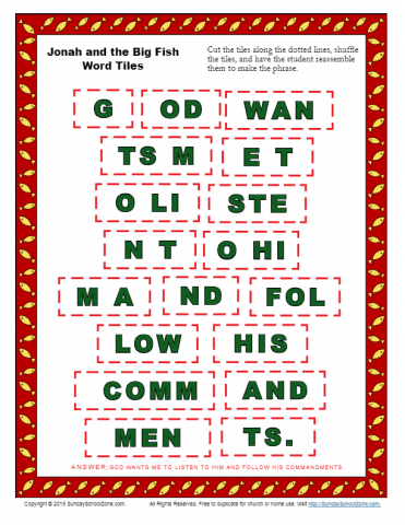 Jonah and the Big Fish Word Tiles - Children's Bible Activities ...