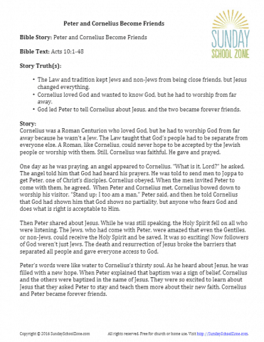 Peter and Cornelius Story Summary on Sunday School Zone