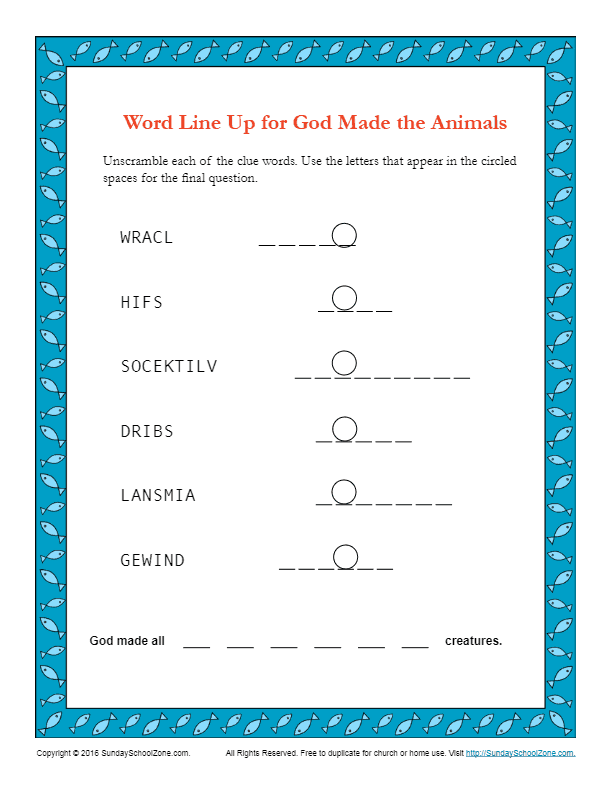 Free God Made the Animals Bible Activities on Sunday School Zone