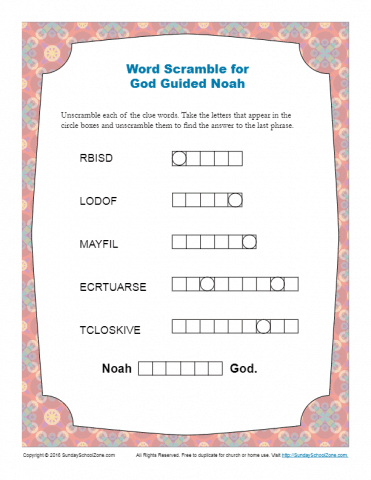 God Guided Noah Word Scramble - Children's Bible Activities | Sunday ...