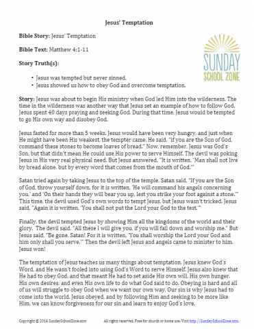 Jesus' Temptation Bible Activities