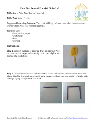 Peter Was Rescued From Jail Bible Craft - Children's Bible Activities ...