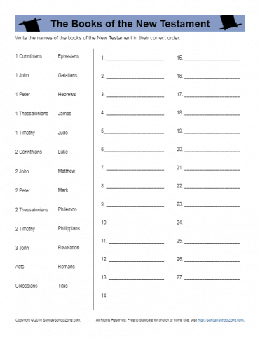 Books of the New Testament Printable Activity
