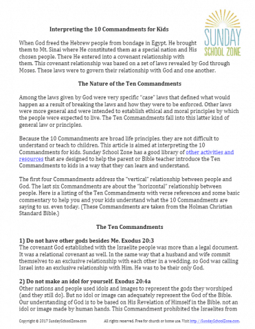 10 Commandments for Kids | Article on Sunday School Zone