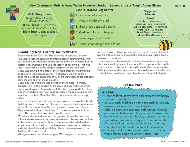 Giving Sunday School Bible Lessons And Activities For Children