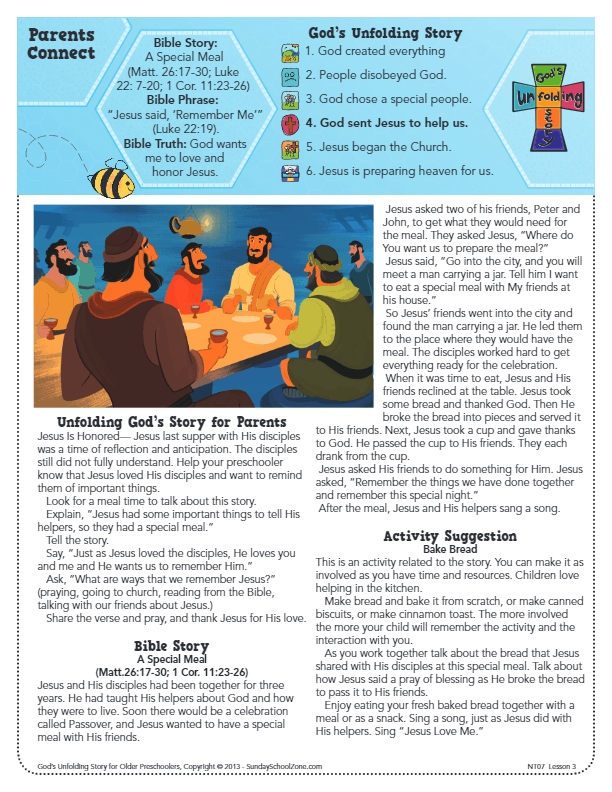 A Special Meal Parents Connect Page (Lord's Supper/Maundy Thursday)