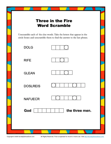 Free, Printable Three In The Fire Bible Activities on Sunday School Zone