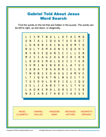 Free Gabriel Visited Mary Bible Activities on Sunday School Zone