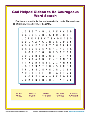 Free, Printable Gideon Bible Activities on Sunday School Zone