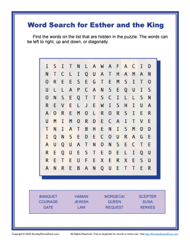 Free, Printable Esther Bible Activities on Sunday School Zone