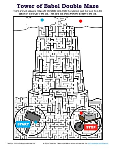 Tower of Babel Maze activity on Sunday School Zone