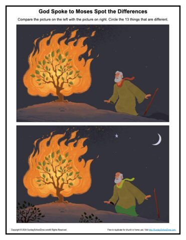 God Spoke to Moses Spot the Differences - Children's Bible Activities ...