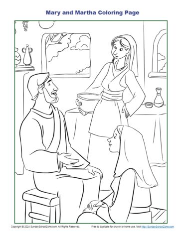 Mary and Martha Coloring Page on Sunday School Zone