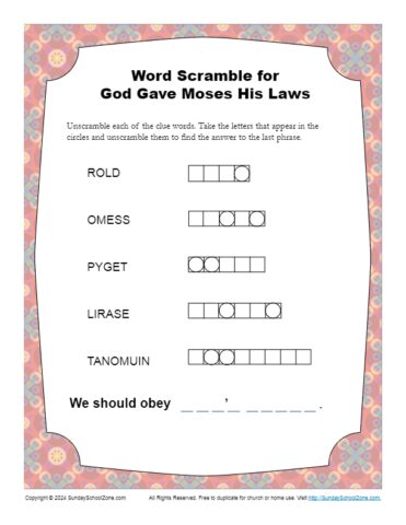 Word Scramble Puzzles | Bible Lesson Activities for Children