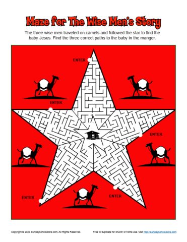 Maze for the Wise Men's Story on Sunday School Zone