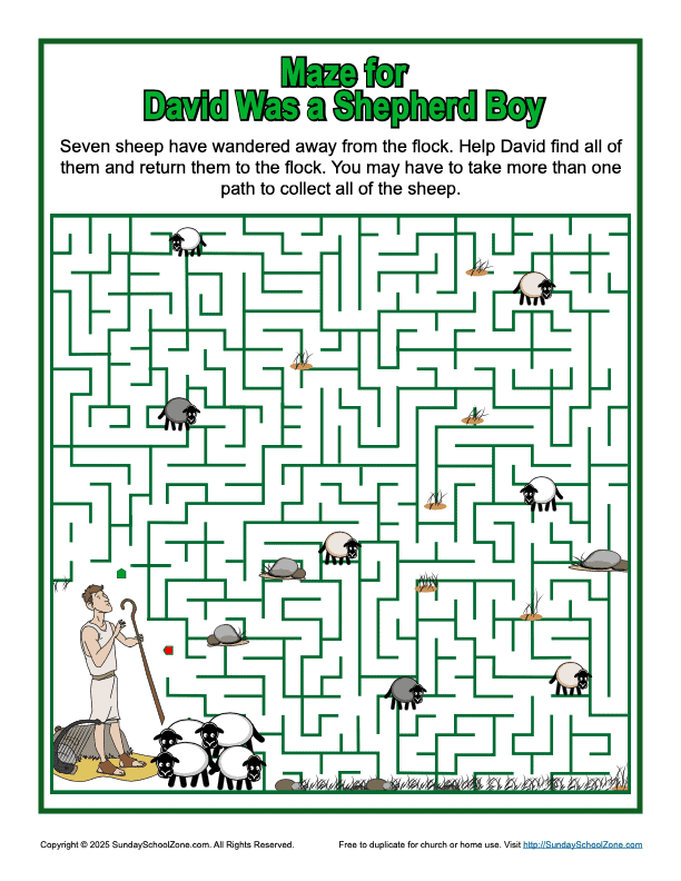 David Was a Shepherd Boy Bible Activities on Sunday School Zone