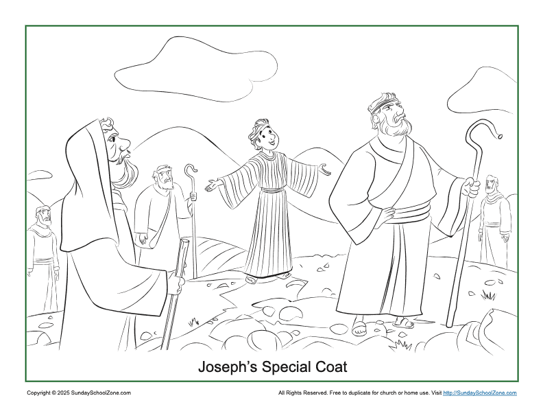 Coloring Page for Joseph's Special Coat on Sunday School Zone