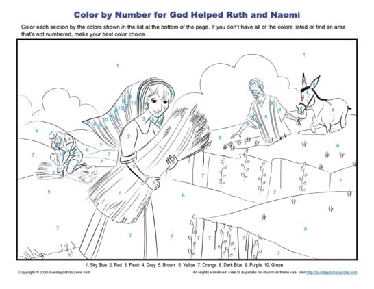 Color by Number for God Helped Ruth and Naomi on SSZ